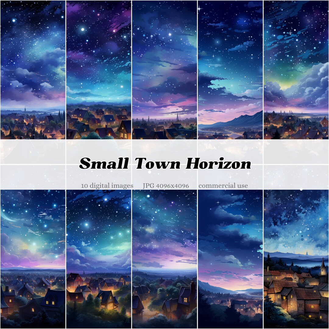 Town Horizon at Night Digital Paper Overlay Clipart Background Stars ...