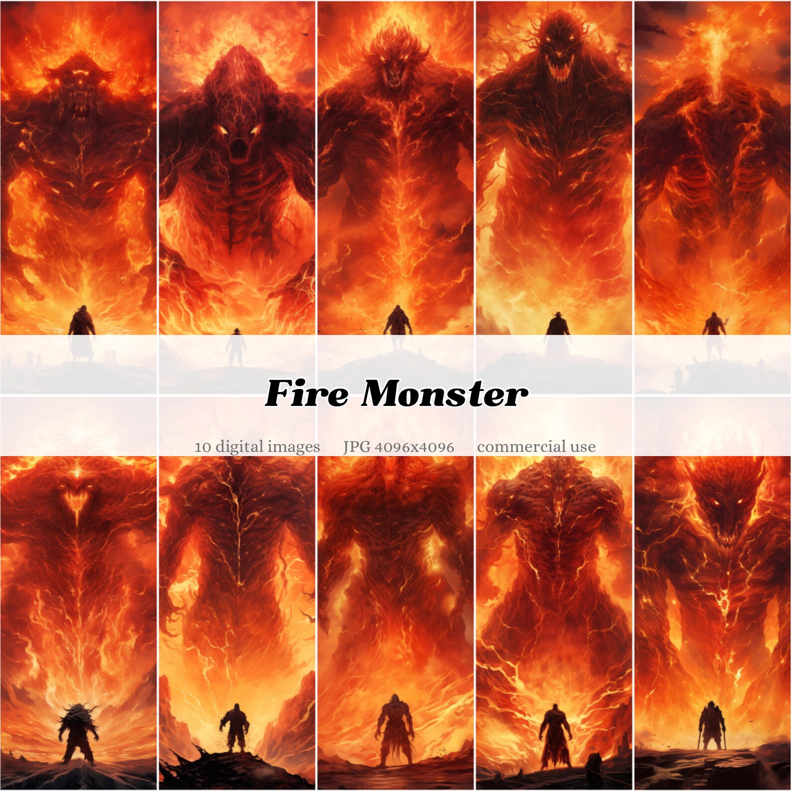 Fire Monster Scenery Digital Paper Overlay Clipart Background Woods ...
