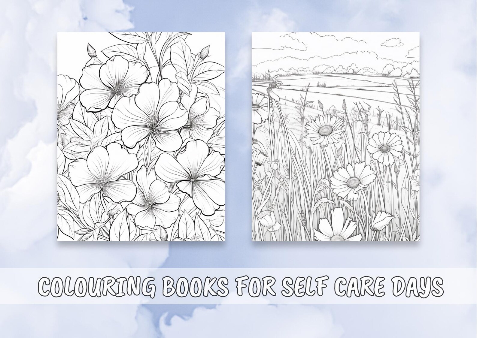 Flower Fields Coloring Book Floral Summer Day Plants Nature Digital ...