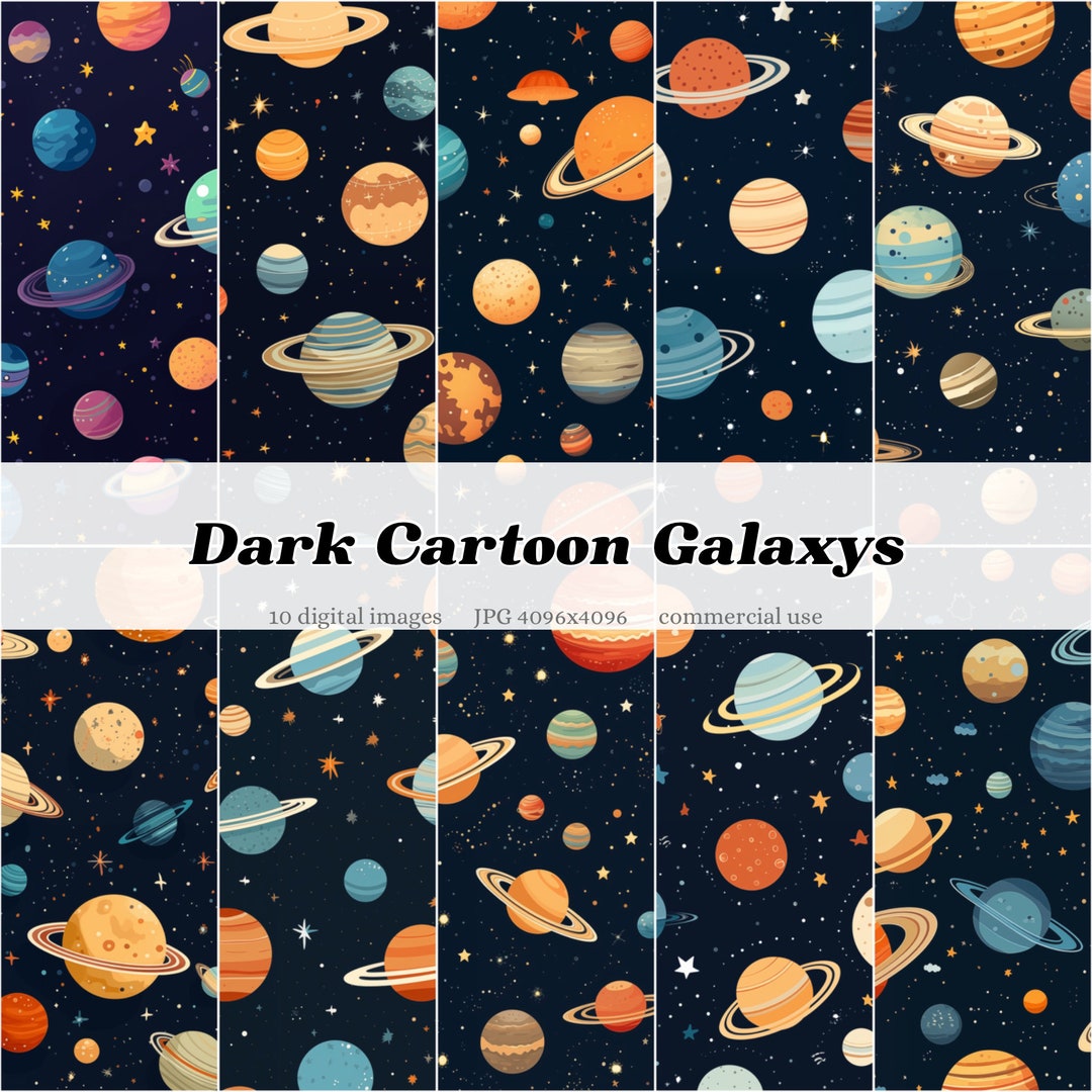 Dark Cartoon Galaxy Digital Paper Overlay Clipart Backgrounds Scrapbook ...