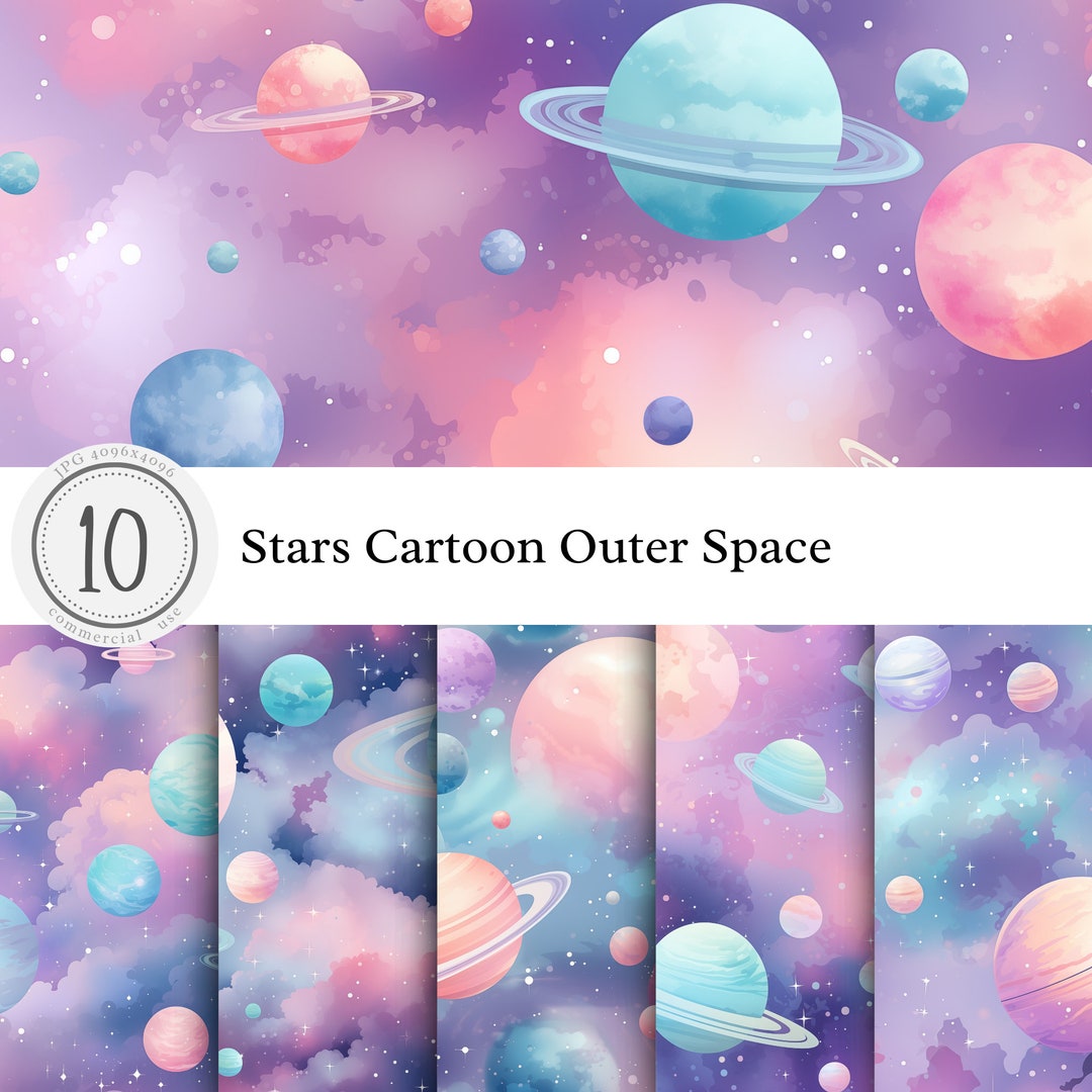 Stars Cartoon Outer Space Digital Paper Overlay Clipart Backgrounds ...