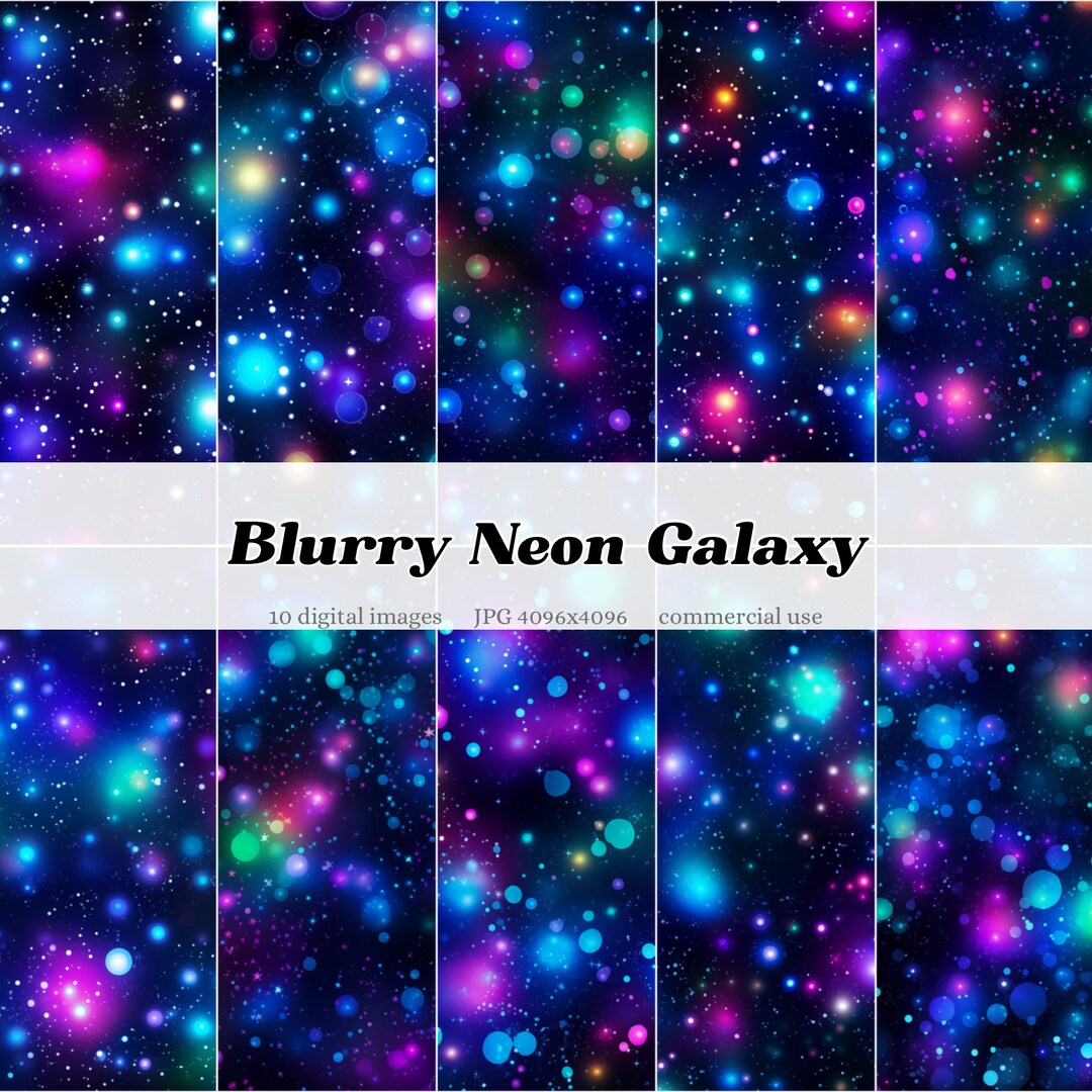 Blurry Neon Starry Galaxy Digital Paper Overlay Clipart Backgrounds ...