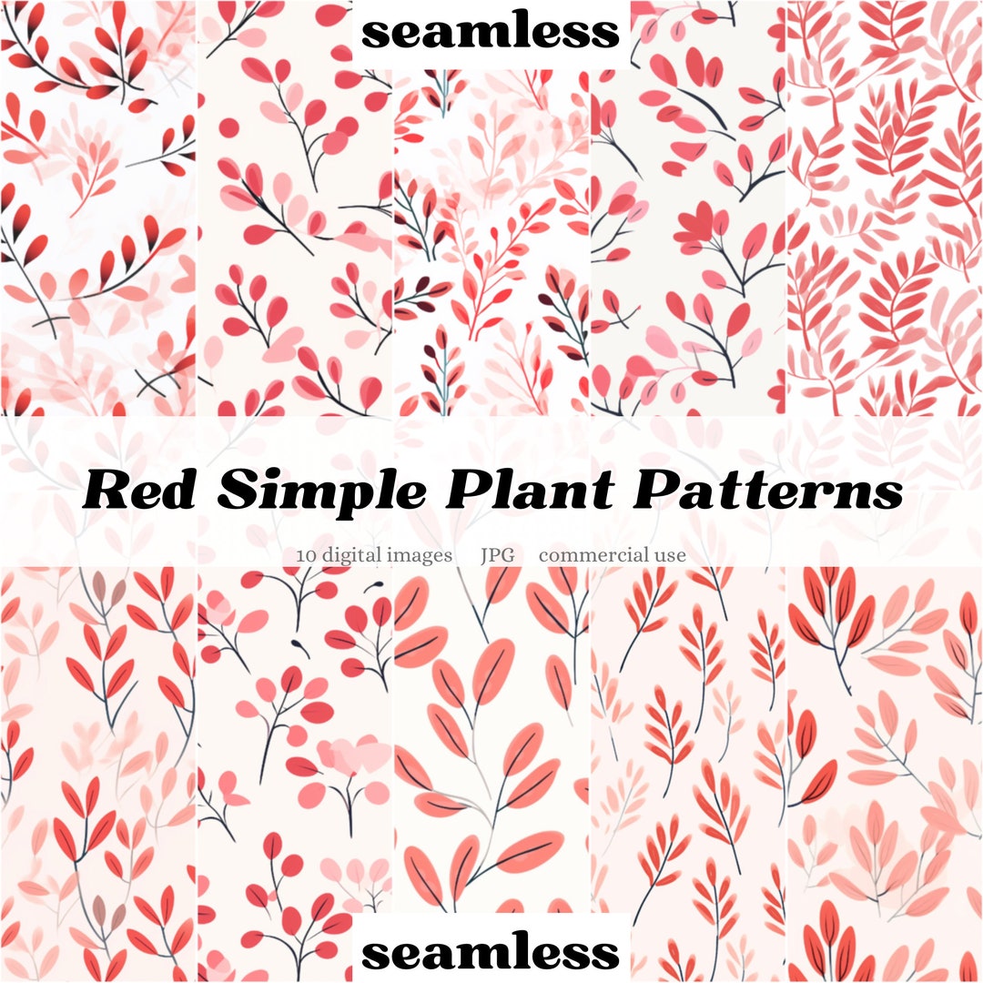 10 Simple Leaf Patterns Gentle Red Floral Plants Leaves Seamless ...