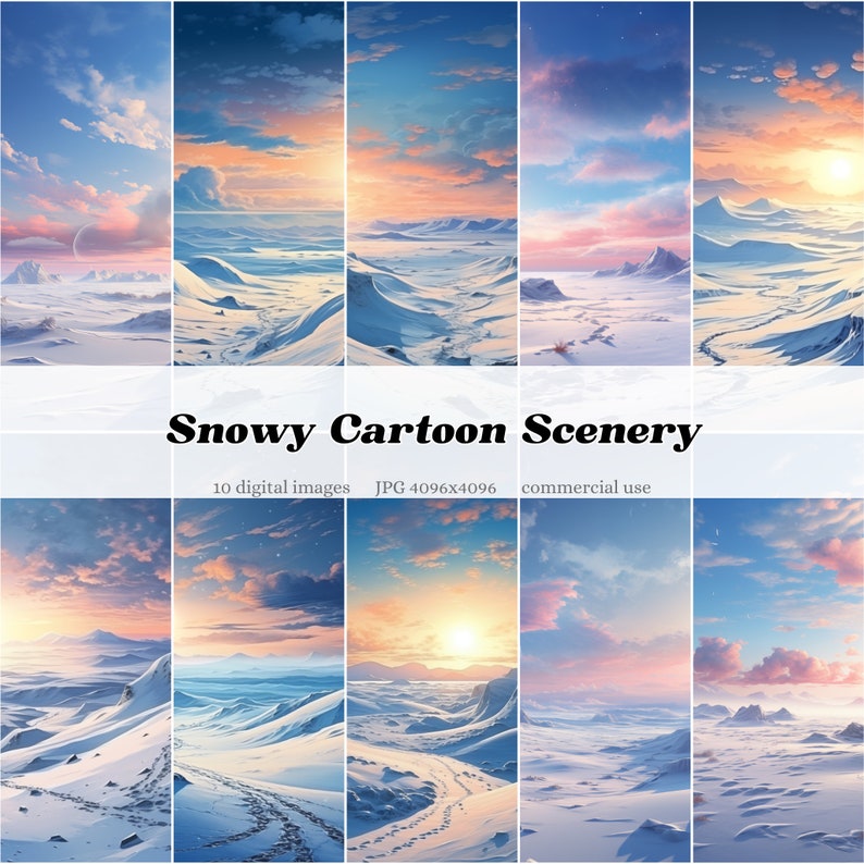 Snowy Scenery Cartoon Art Digital Wallpaper Background Winter Mountain ...