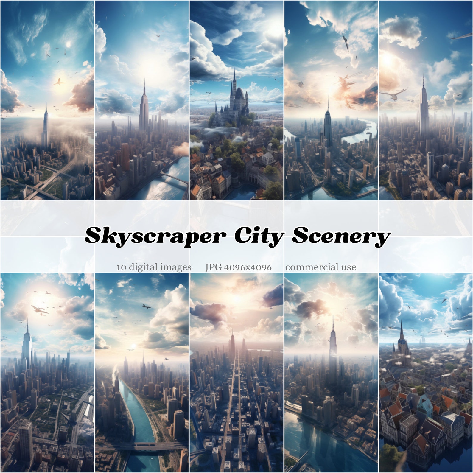 Skyscraper City Scenery Digital Paper Overlay Background Park ...