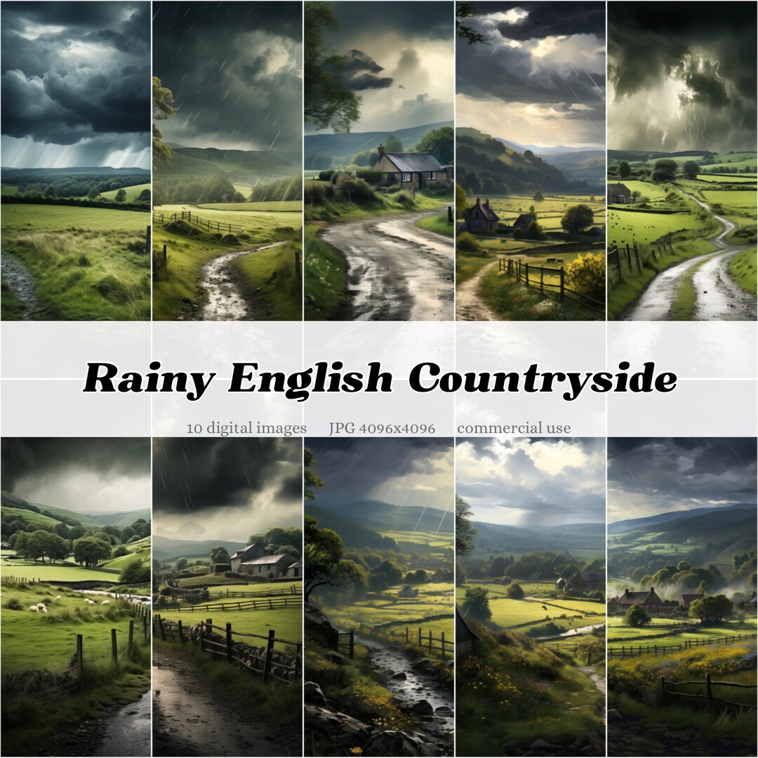 Rainy English Countryside Digital Art Small Town Seasons Weather ...
