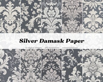 Light Silver Damask Paper Textures Grey Digital Overlay Clipart ...