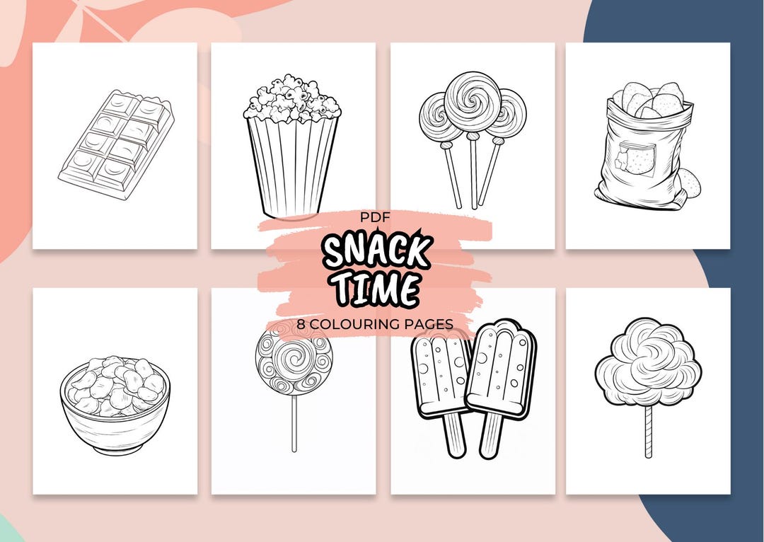 Snack Time Food Coloring Book Chocolate Popcorn Chips Crisps Cotton ...