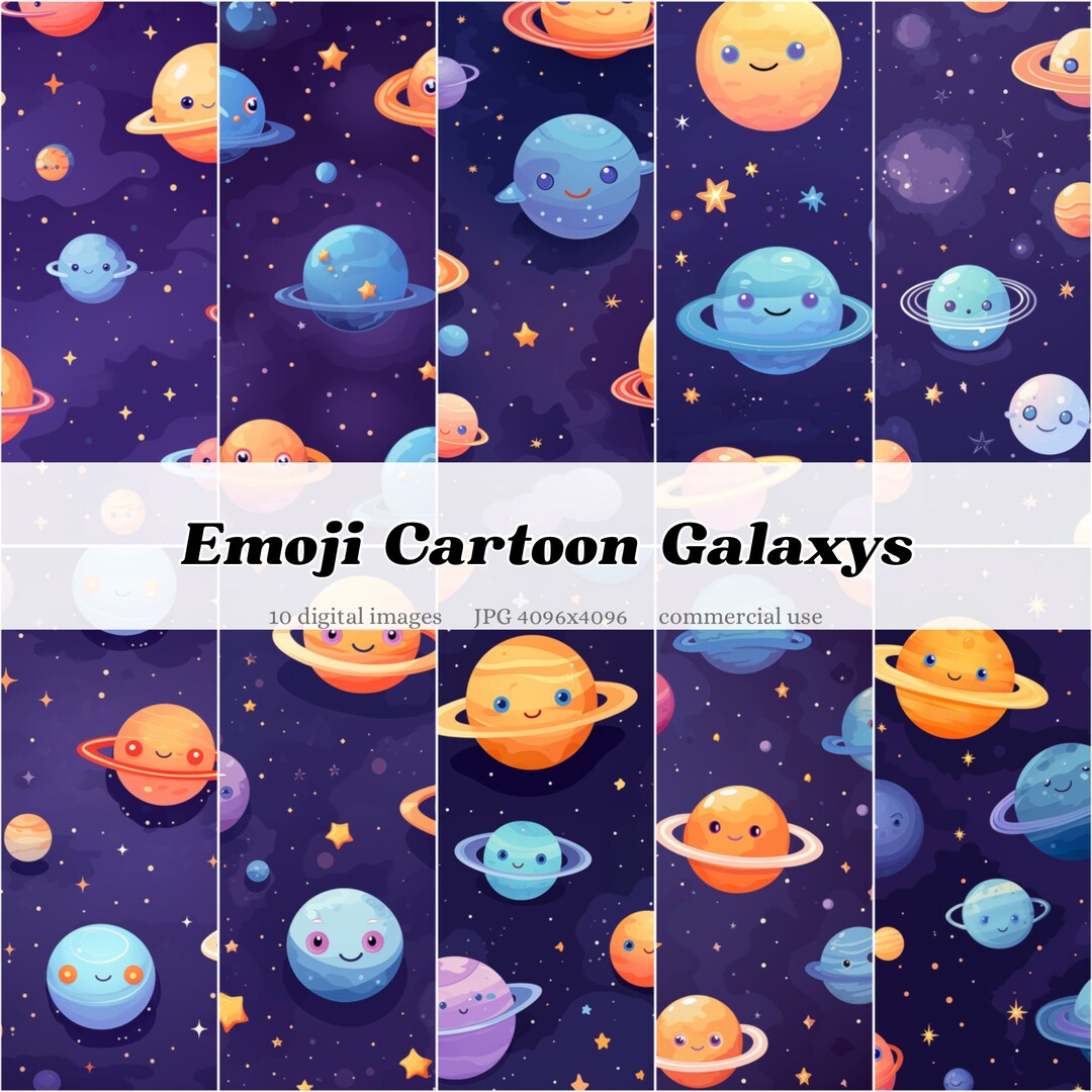 Emoji Cartoon Galaxy Digital Paper Overlay Clipart Backgrounds ...