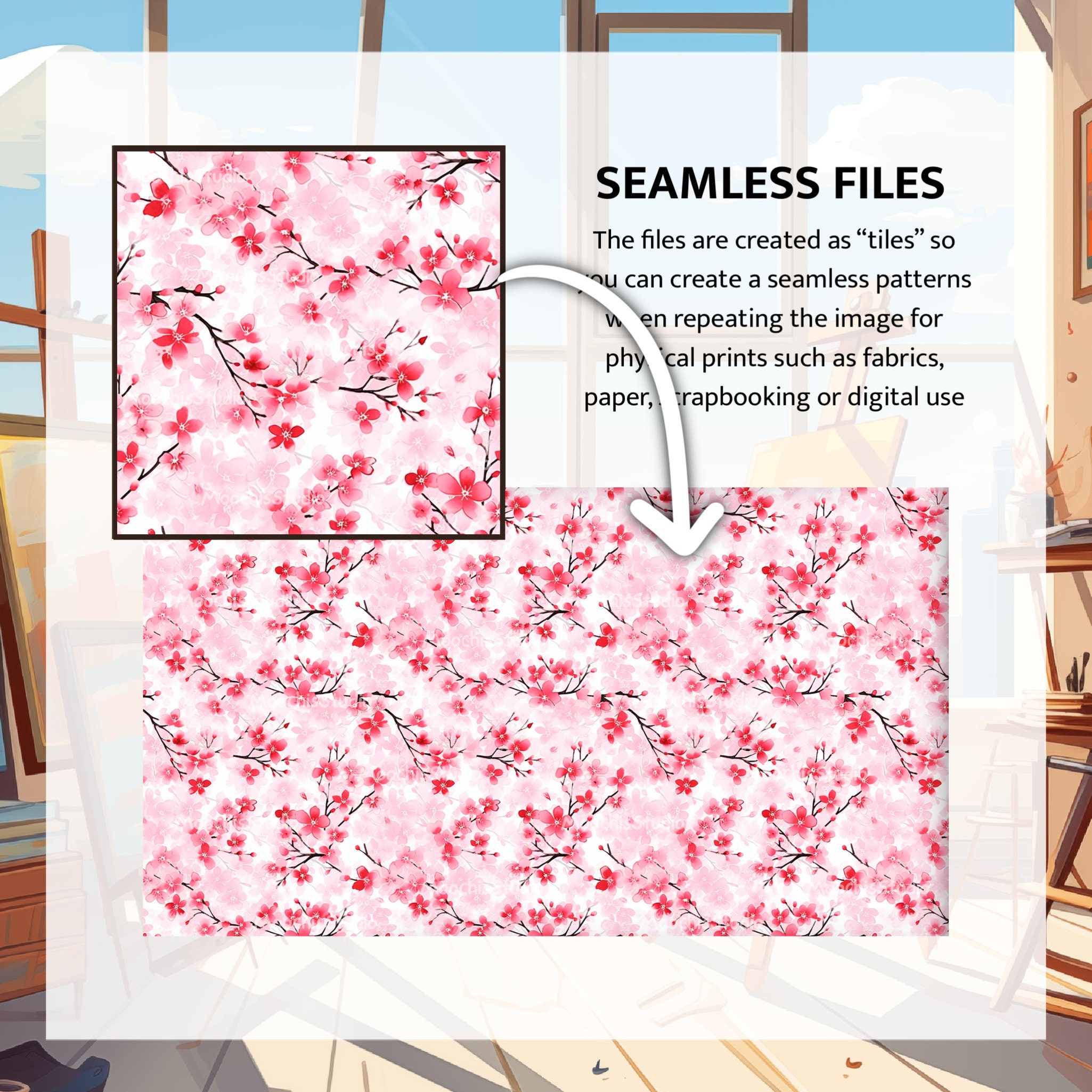 Red Cherry Blossoms Seamless Patterns Tile Textures Digital Paper ...