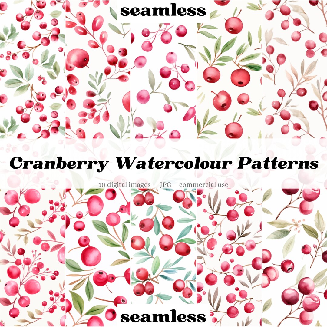 Cranberry Patterns Mix Seamless Watercolour Watercolor Simple Cartoon ...