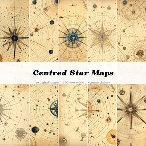 Centred Vintage Star Maps Digital Paper Antique Constellation Celestial ...