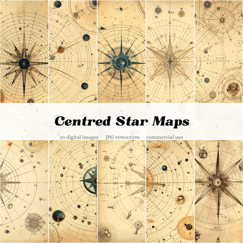 Centred Vintage Star Maps Digital Paper Antique Constellation Celestial ...