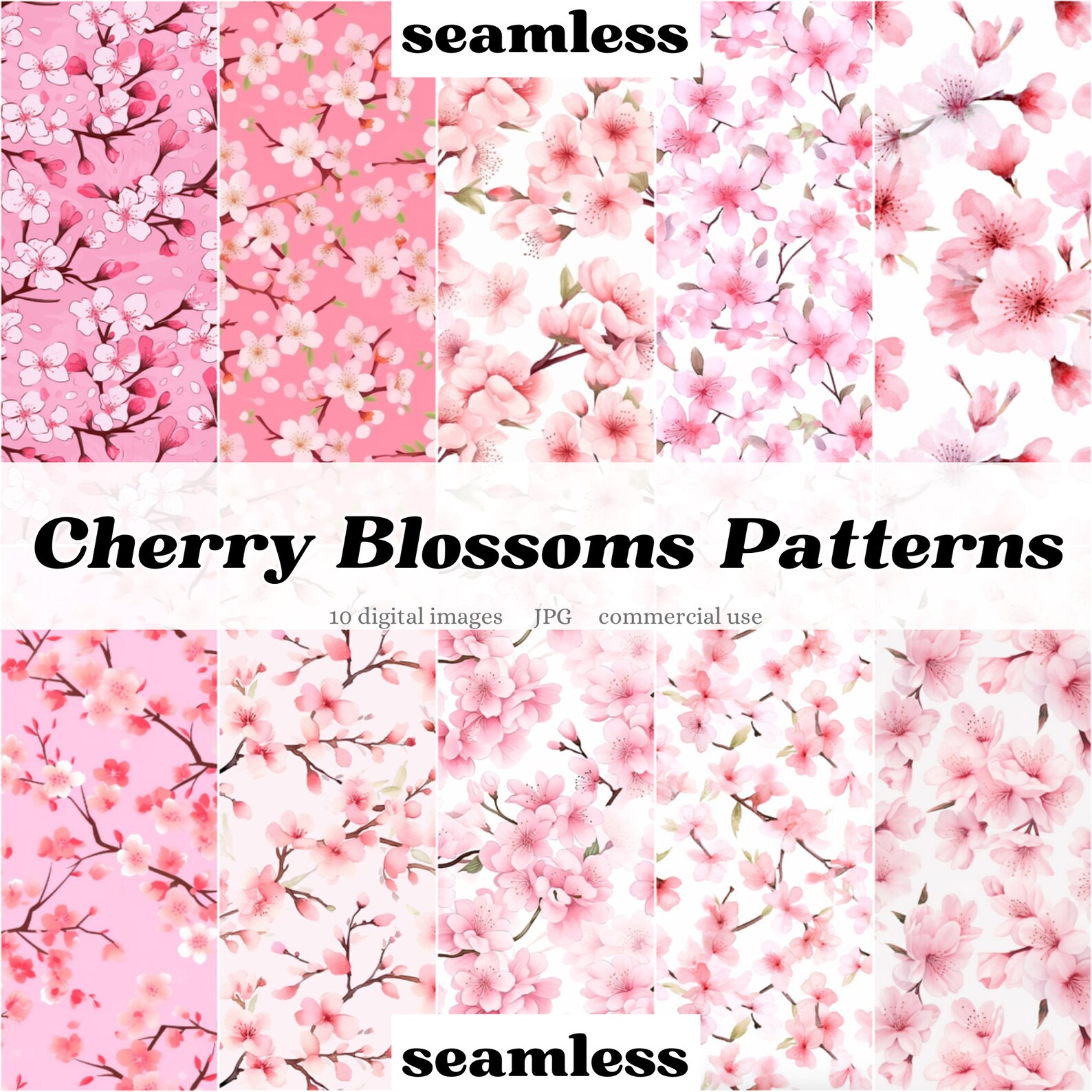 Pink Cherry Blossoms Seamless Patterns Tile Sakura Background Textures ...