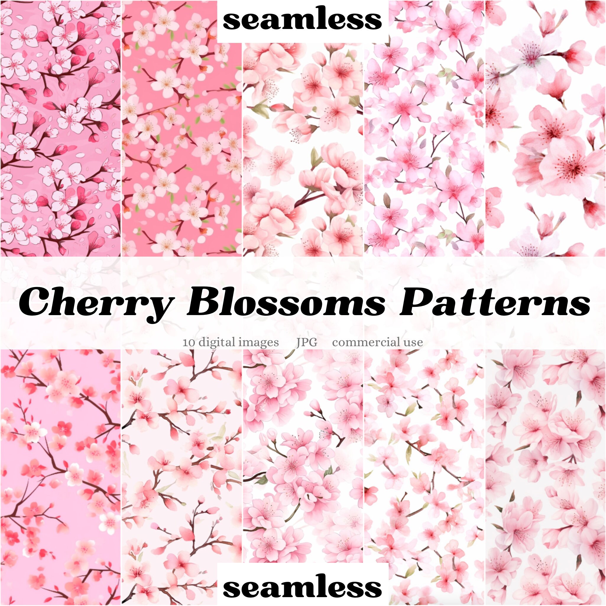 Pink Cherry Blossoms Seamless Patterns Tile Textures Digital Paper ...