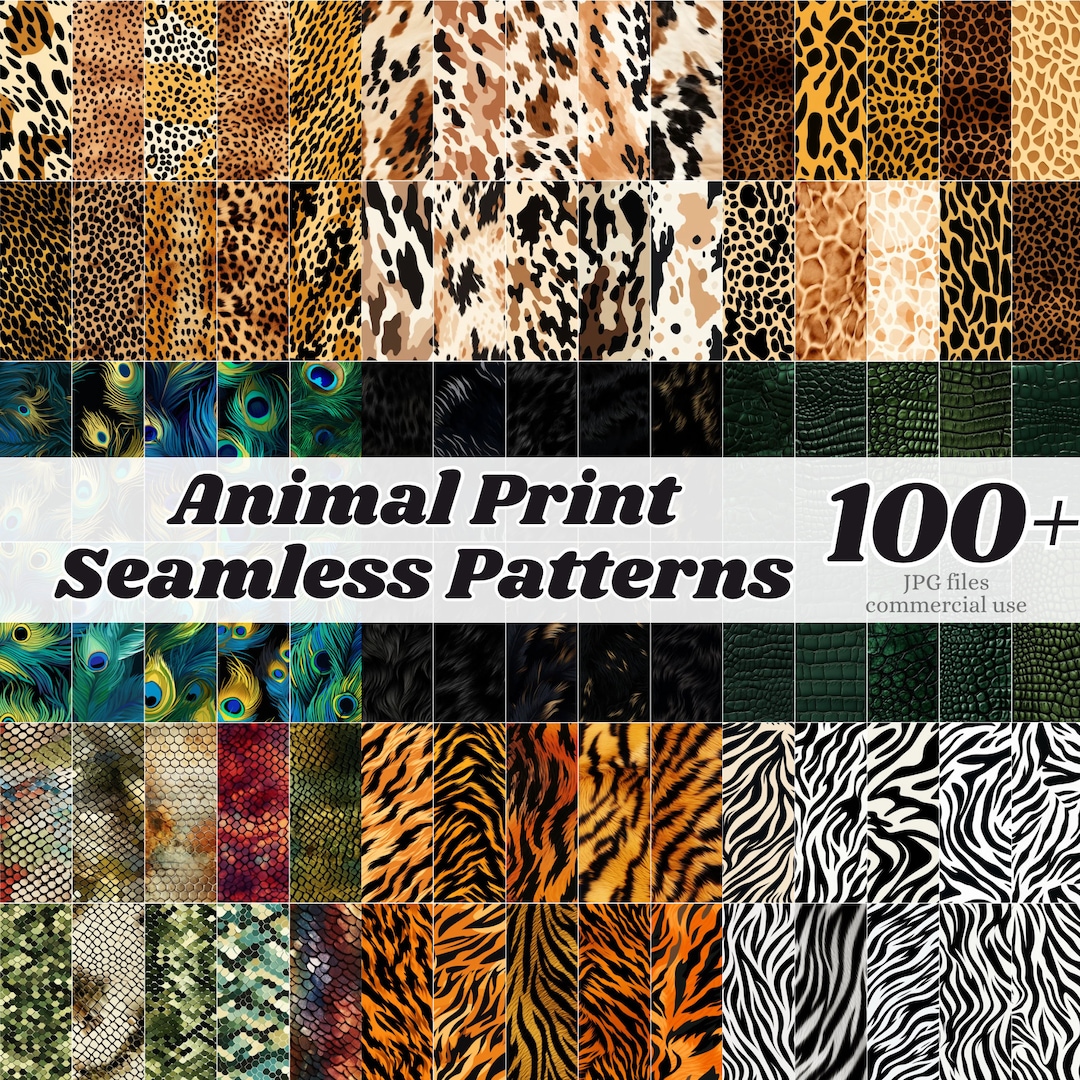100 Animal Print Patterns Furs, Skins, Hides Feathers Seamless Digital ...