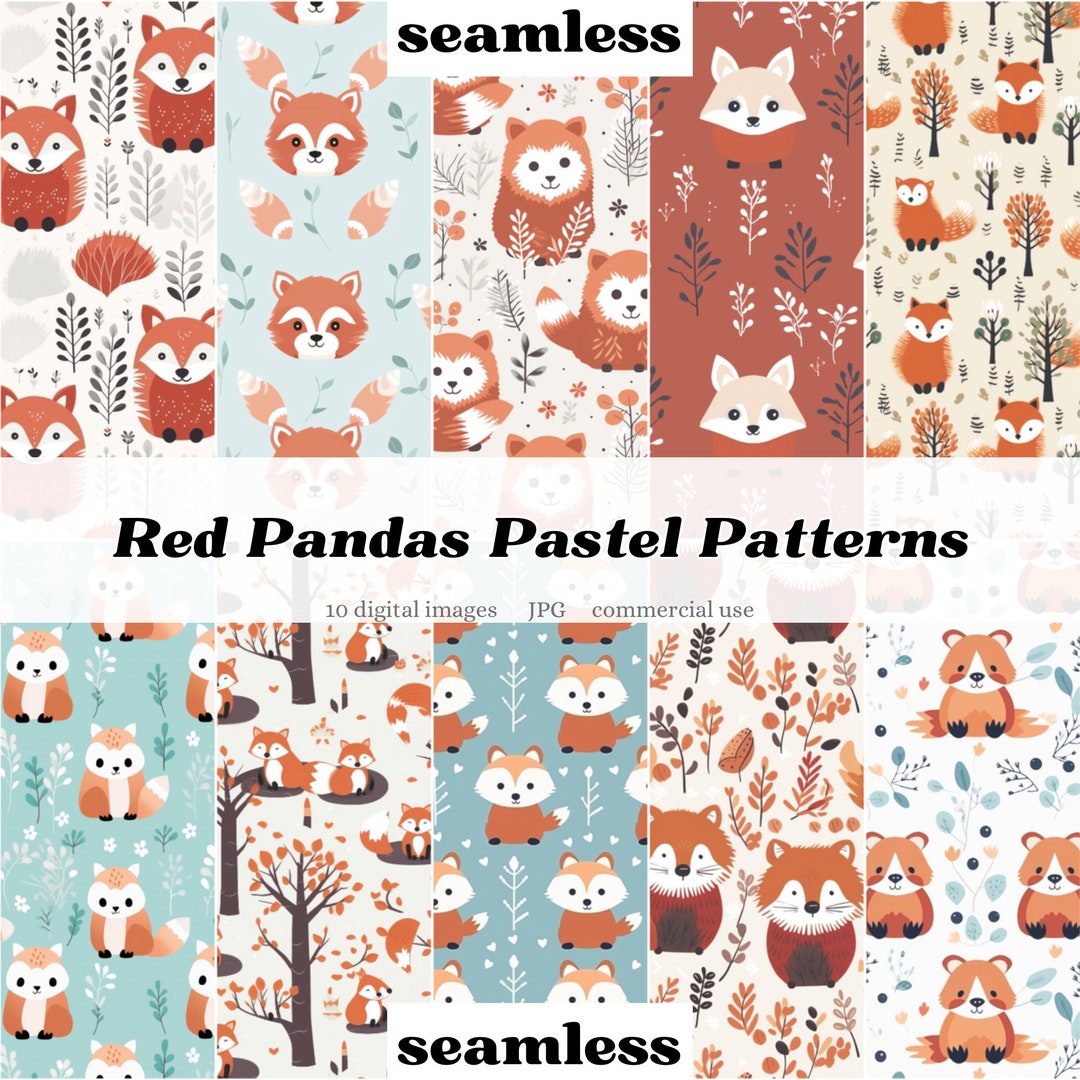 Red Pandas Pastel Patterns Bundle Seamless Digital Print Clipart ...