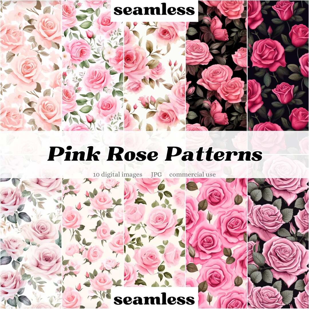 Pink Roses Seamless Patterns Tile Textures Digital Paper Overlay ...