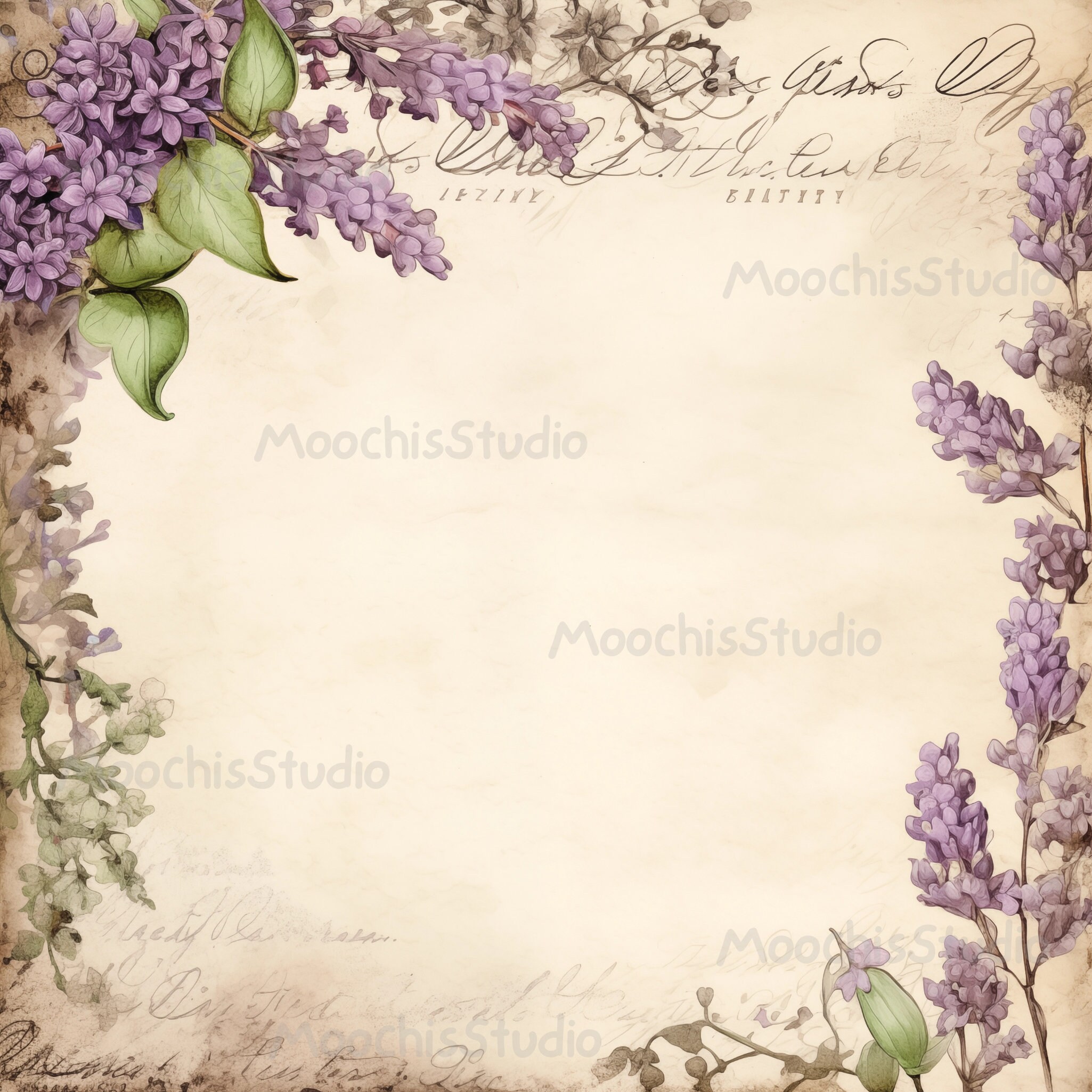 Lilac Purple Floral Borders Vintage Paper Old Digital Flowers Theme ...