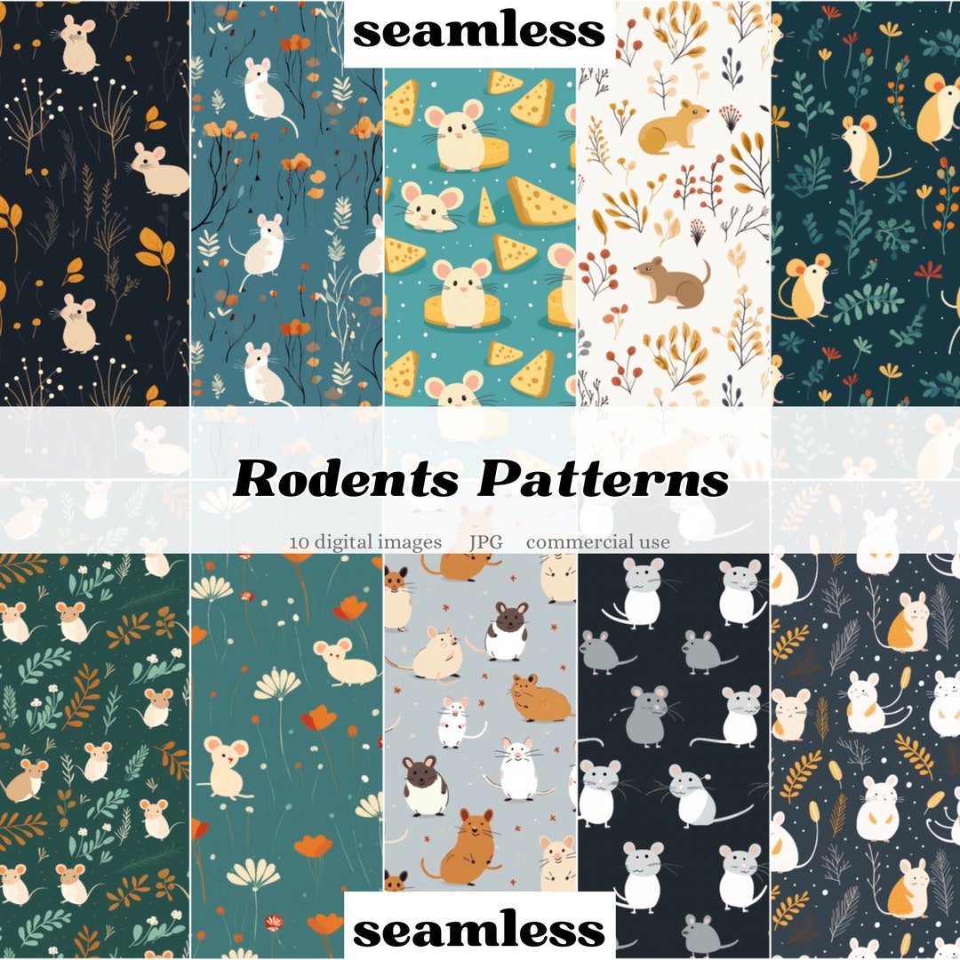Rodents Patterns Bundle Mouse Mice Rats Seamless Digital Print Clipart ...