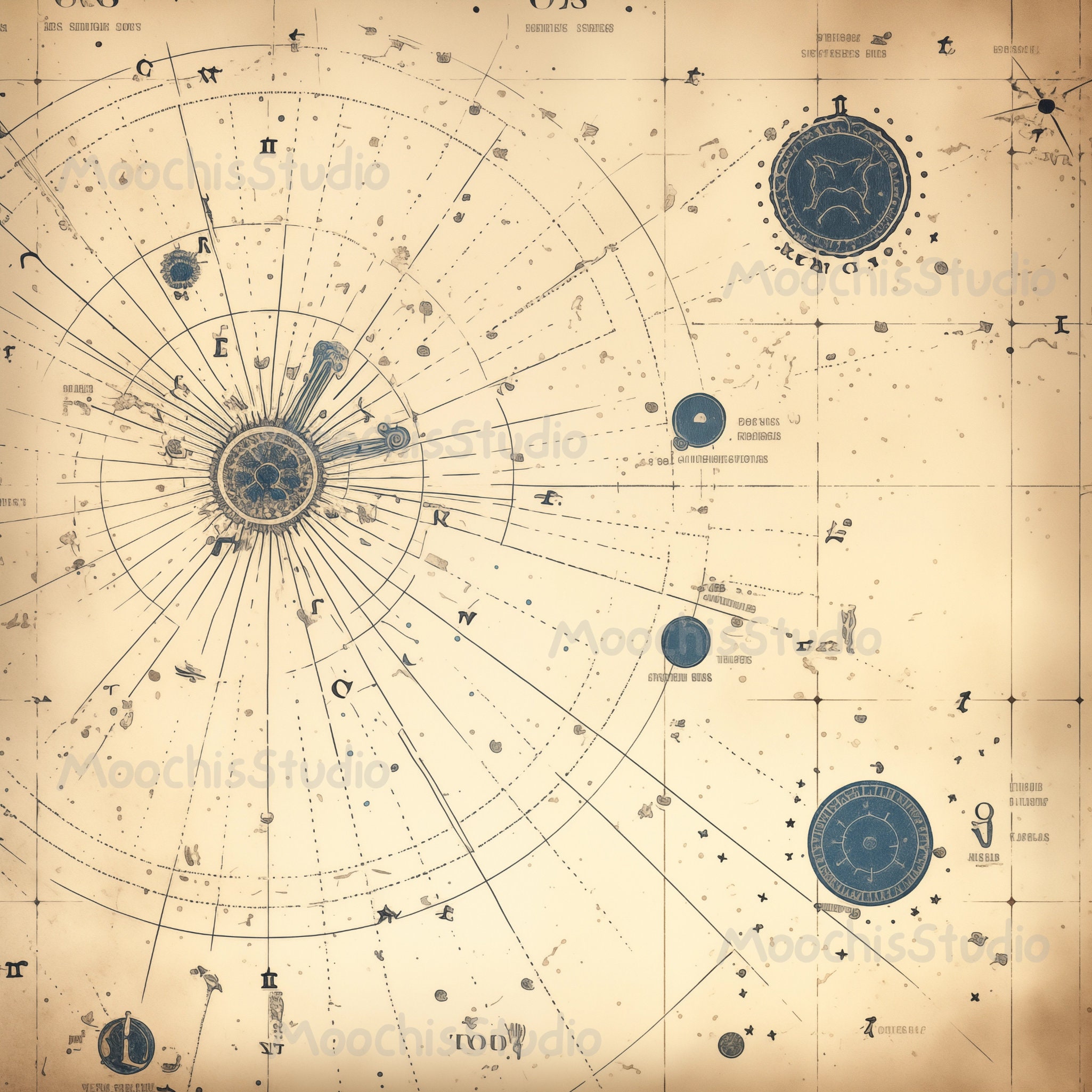 Light Blue Vintage Star Maps Digital Paper Antique Constellation ...