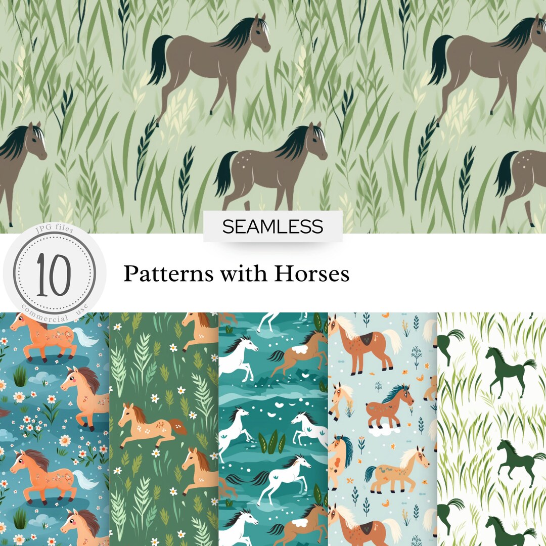 Horses Seamless Patterns Mustang Stallion Arabic Digital Print Textures ...