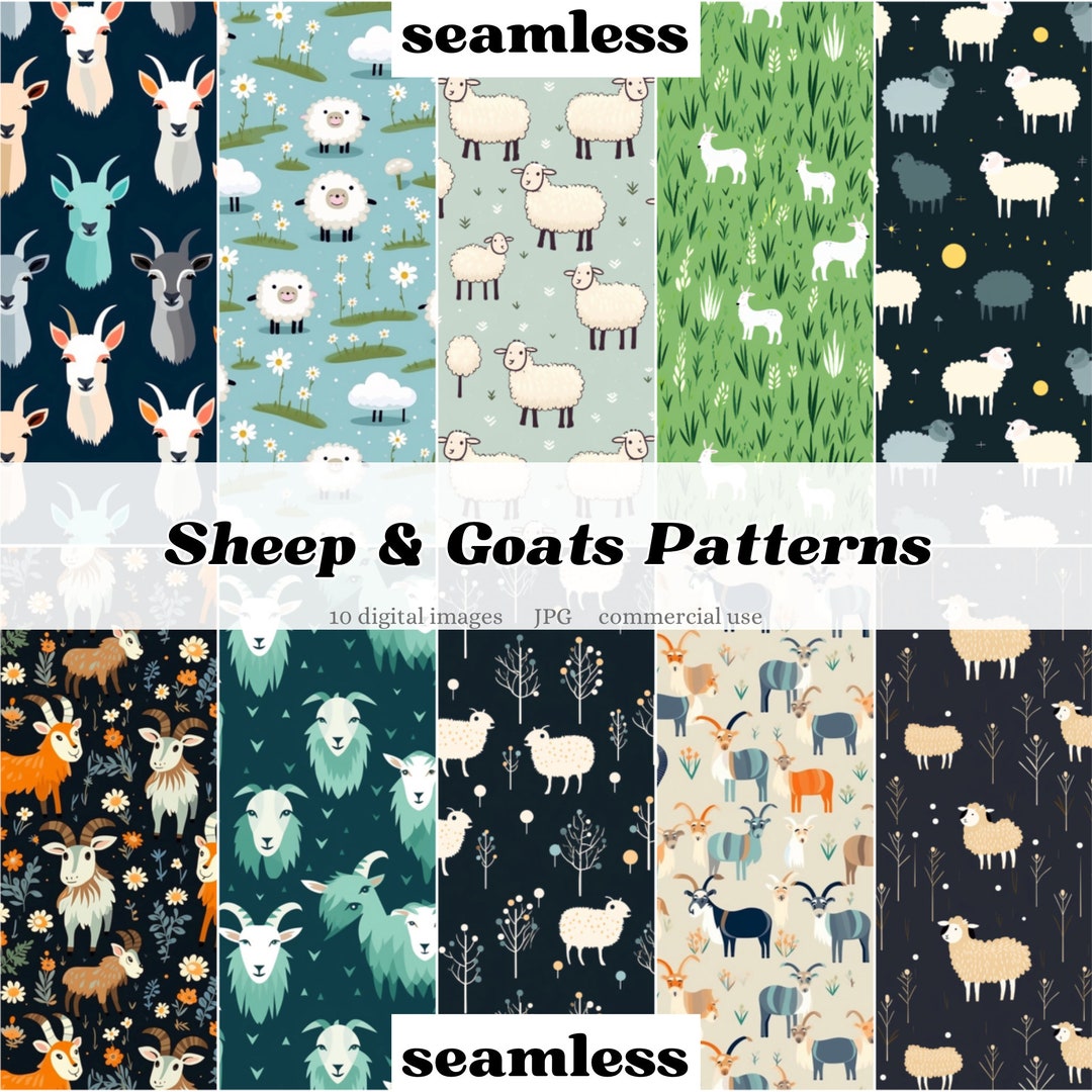 Sheep & Goats Patterns Bundle Seamless Digital Print Clipart Overlay ...