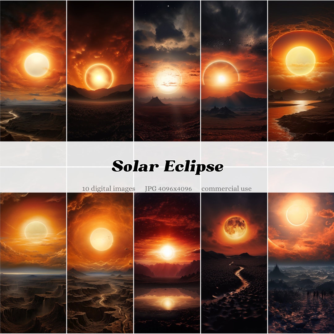 Red Solar Eclipse Digital Paper Overlay Clipart Background Moon Sun ...