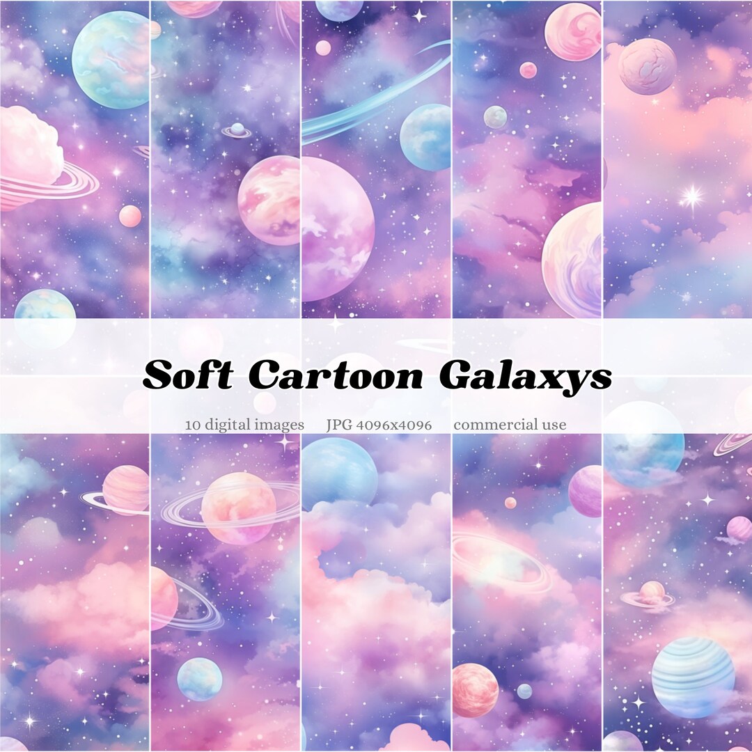 Soft Cartoon Galaxy Digital Paper Overlay Clipart Backgrounds Scrapbook ...