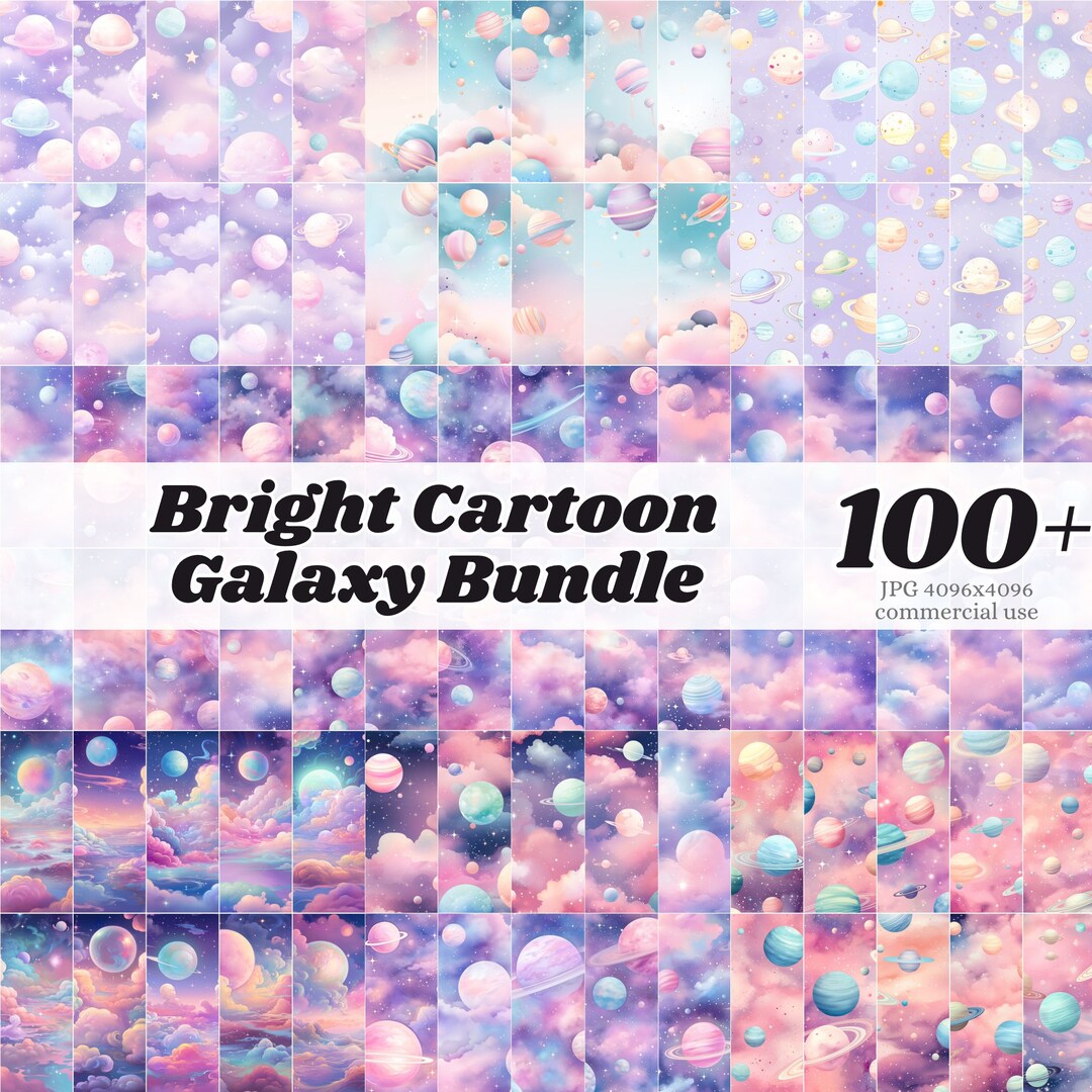 100 Bright Cartoon Galaxy Digital Paper Overlay Clipart Backgrounds ...