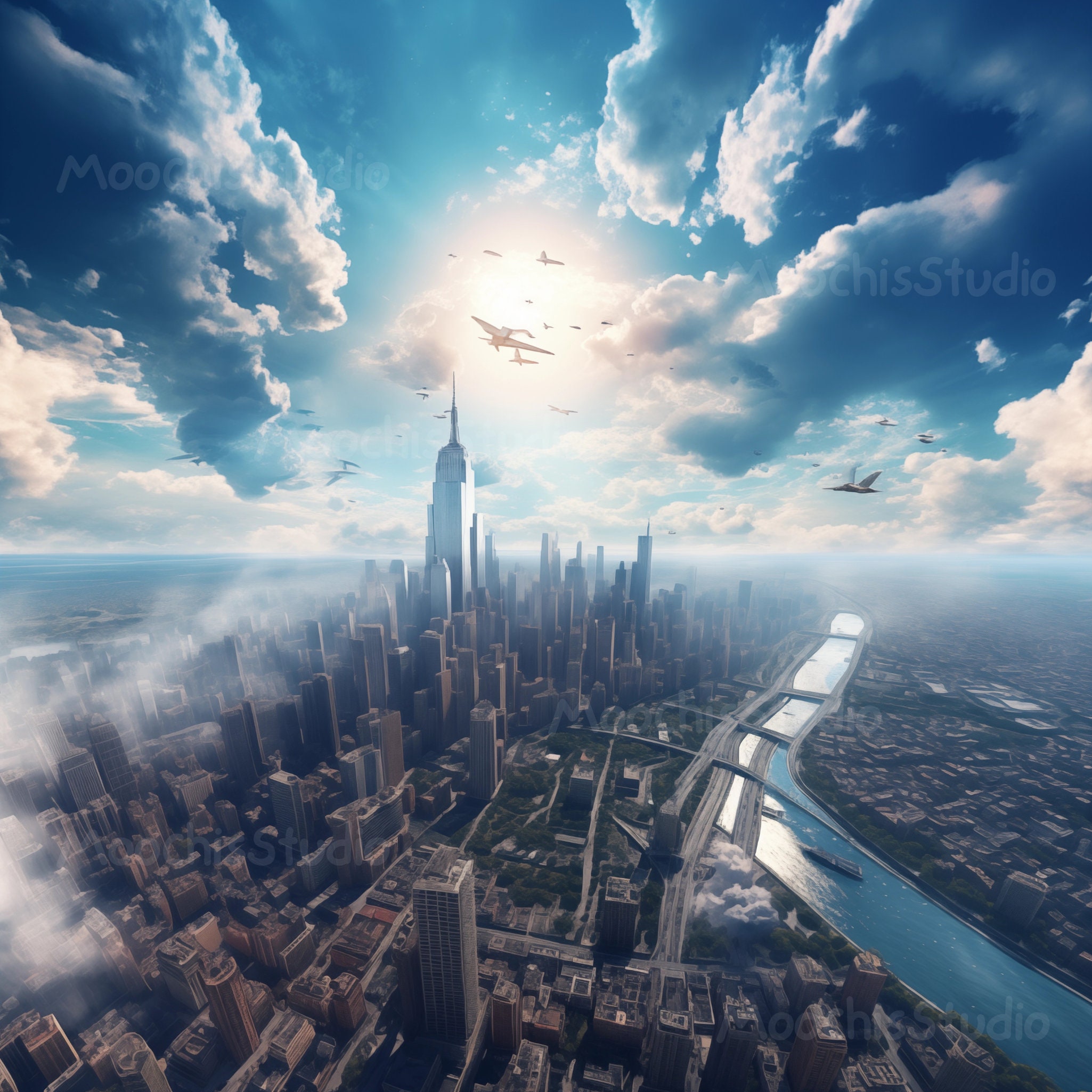 Skyscraper City Scenery Digital Paper Overlay Background Park ...