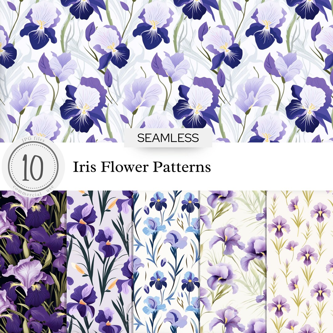 Iris Flower Seamless Patterns Tile Textures Digital Paper Overlay ...
