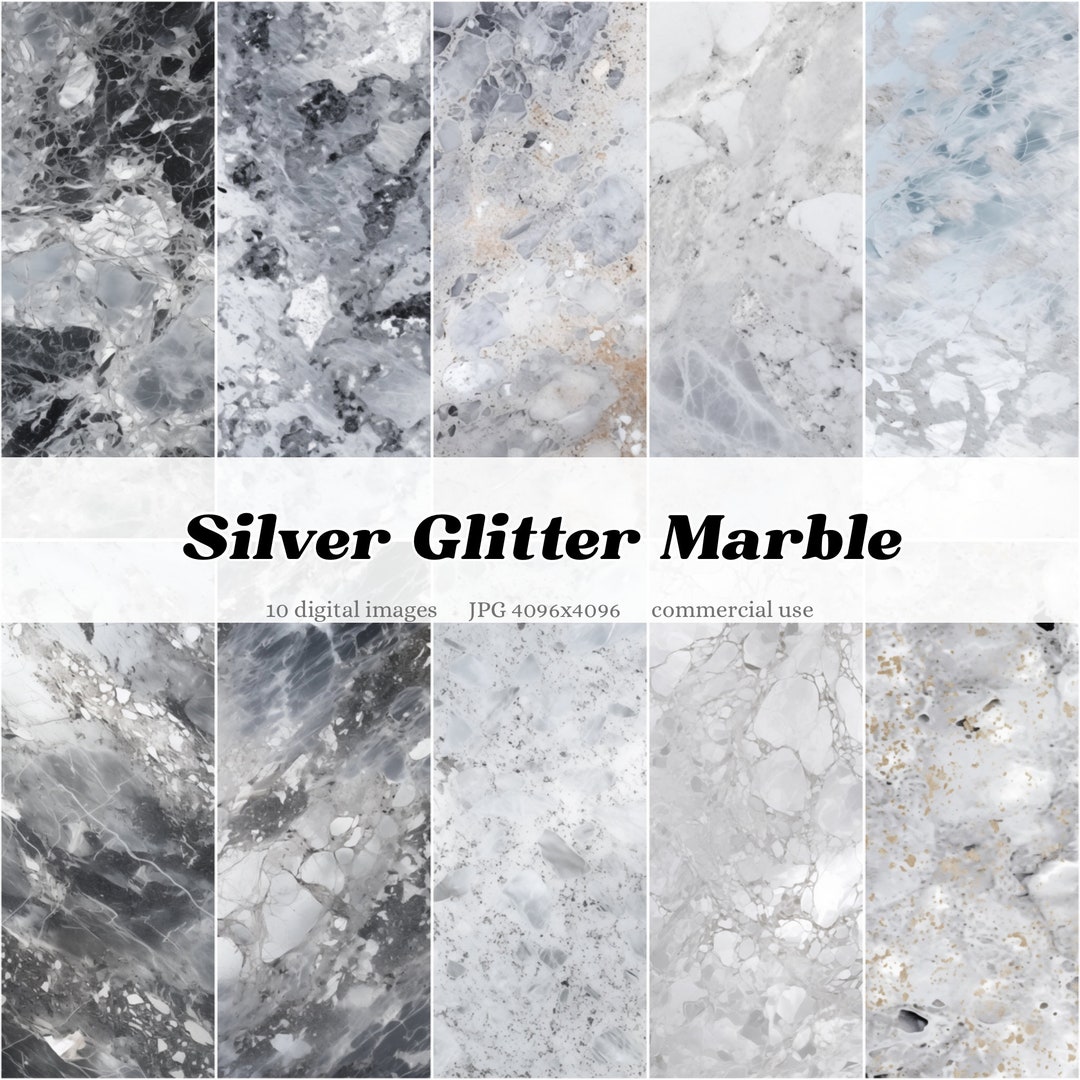 Silver Glitter Marble Stone Bundle Shimmer Digital Paper Fine Art ...