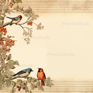 Birds Old Vintage Papers Flying Trees Branches Digital Printable ...