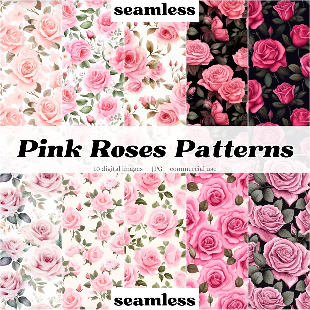 Pink Roses Seamless Patterns Tile Textures Digital Paper Overlay ...