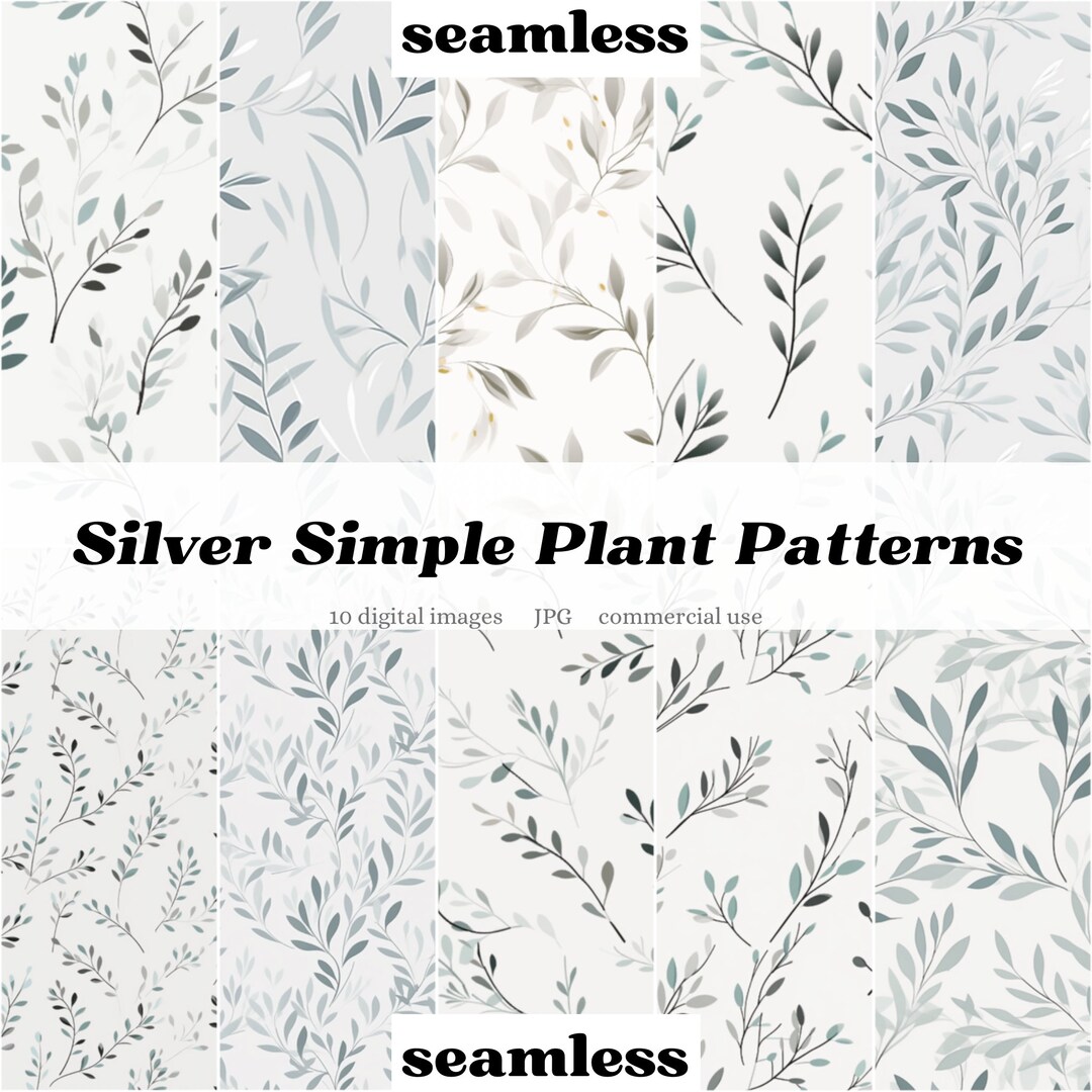10 Simple Leaf Patterns Gentle Silver Floral Plants Leaves Seamless ...