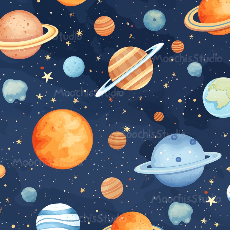 Planetary Cartoon Outer Space Digital Paper Overlay Clipart Backgrounds ...