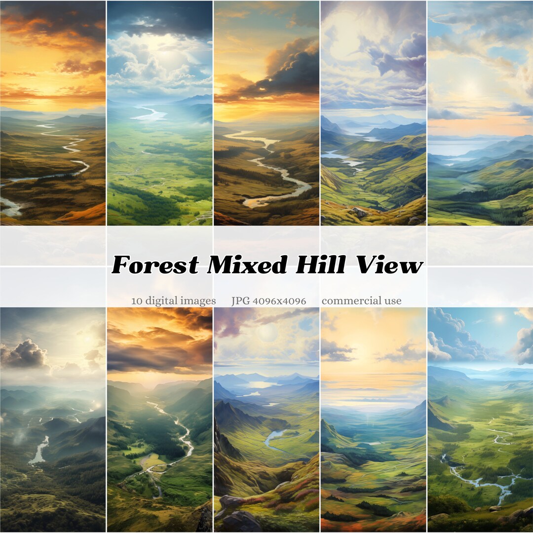 Forest Hill View Scenery Mix Digital Paper Overlay Clipart Background ...