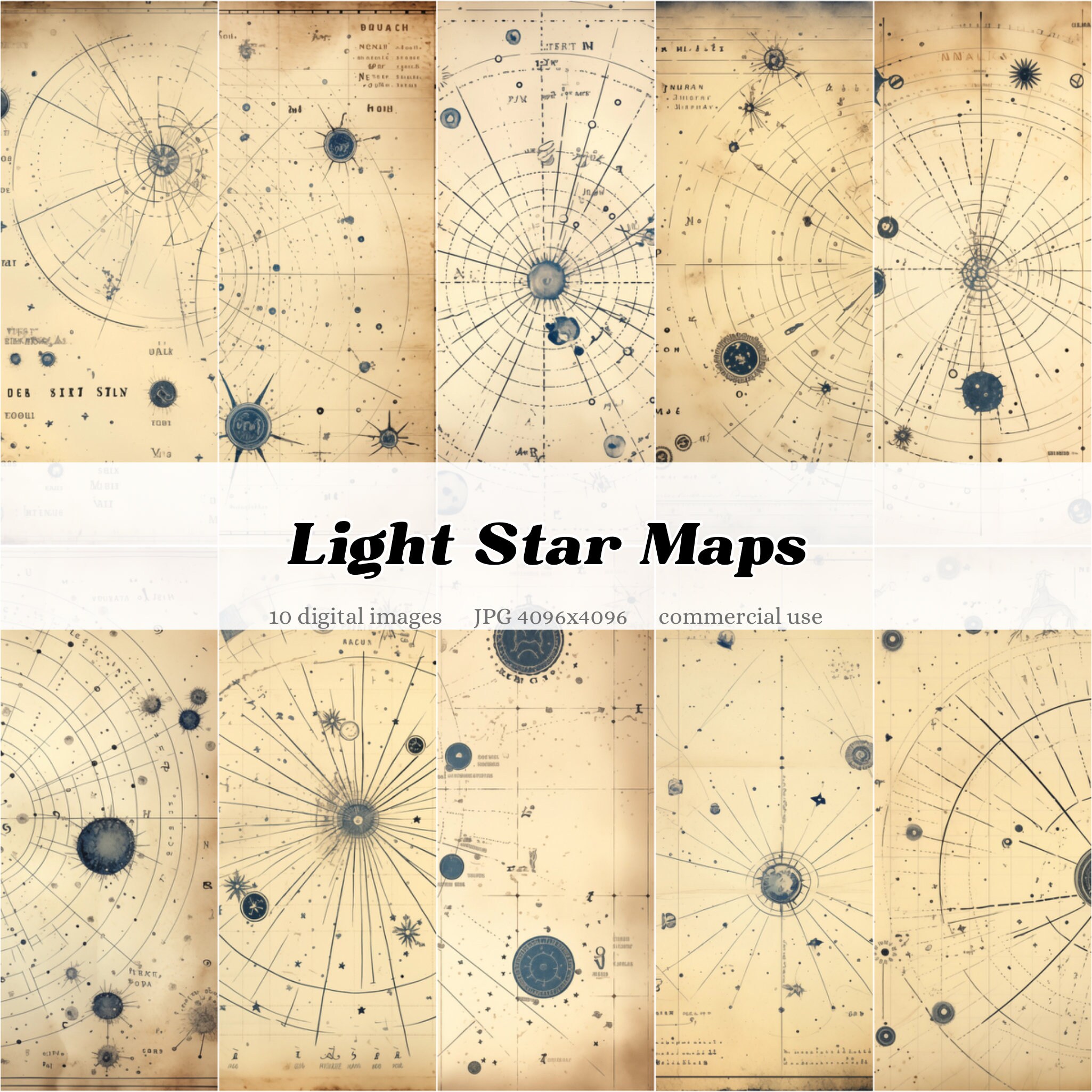 Light Blue Vintage Star Maps Digital Paper Antique Constellation ...