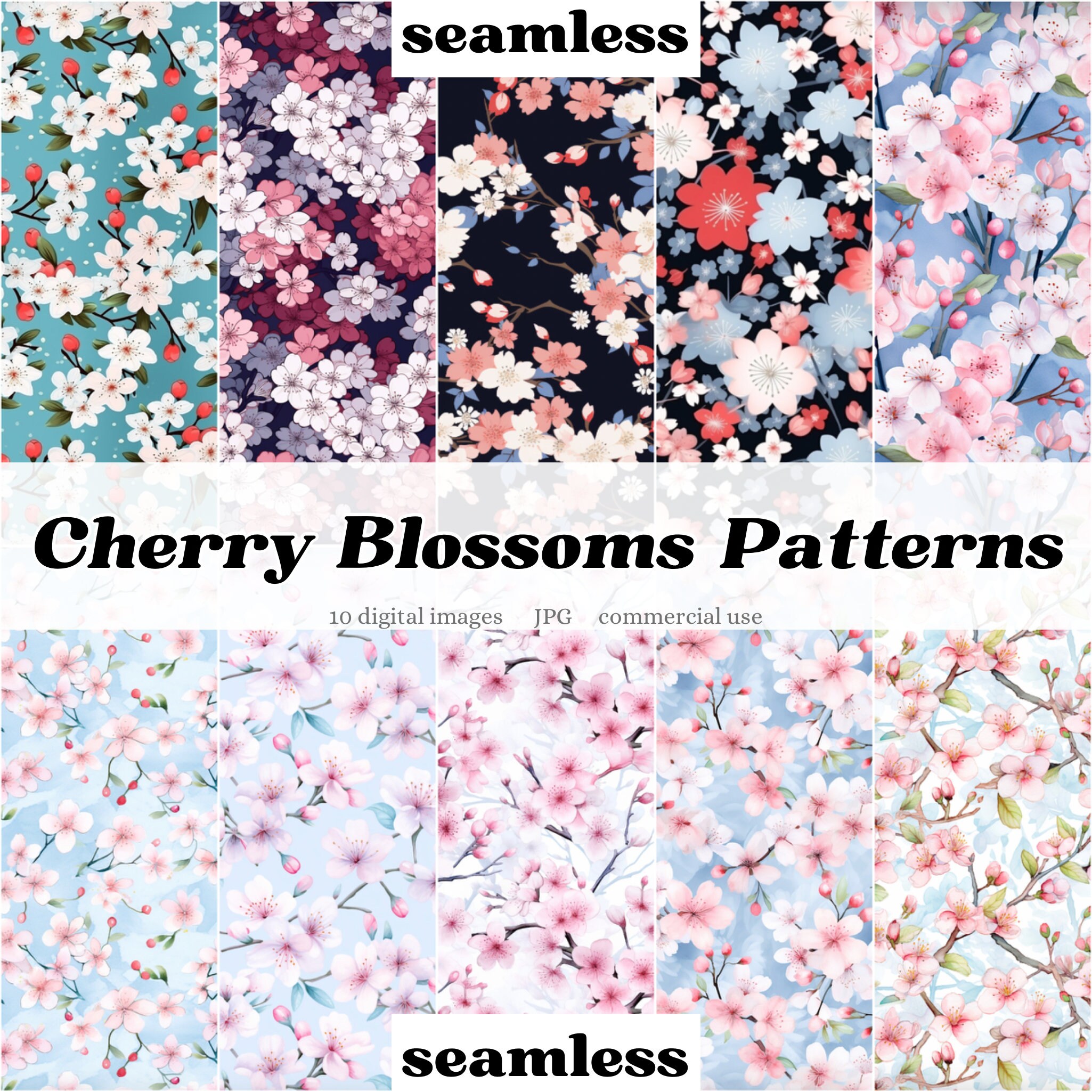 Assorted Cherry Blossoms Seamless Patterns Tile Sakura Background ...