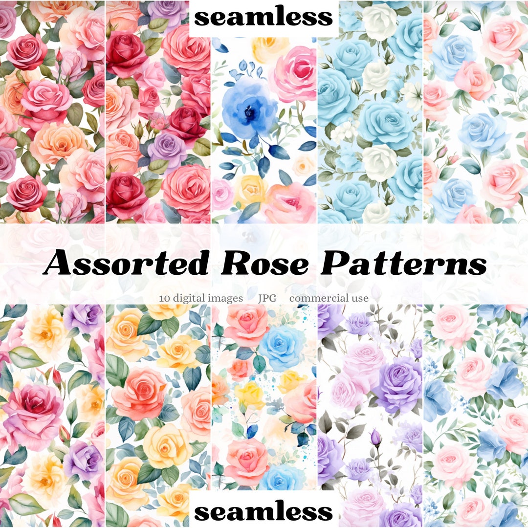 Assorted Roses Seamless Patterns Tile Texture Digital Paper Overlay ...