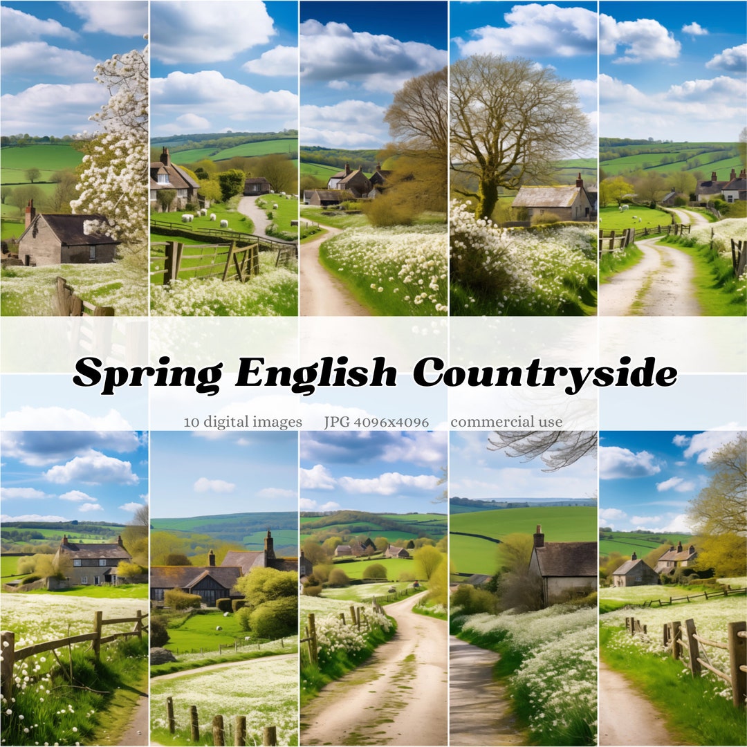 English Countryside in Spring Digital Art Small Town Seasons Weather ...
