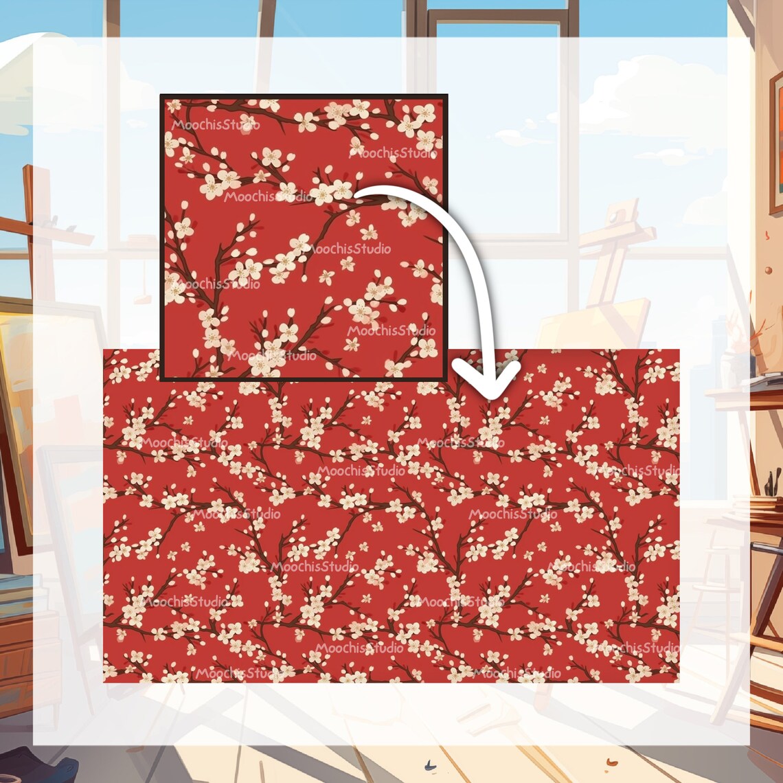 Red Cherry Blossoms Seamless Patterns Tile Textures Digital Paper ...
