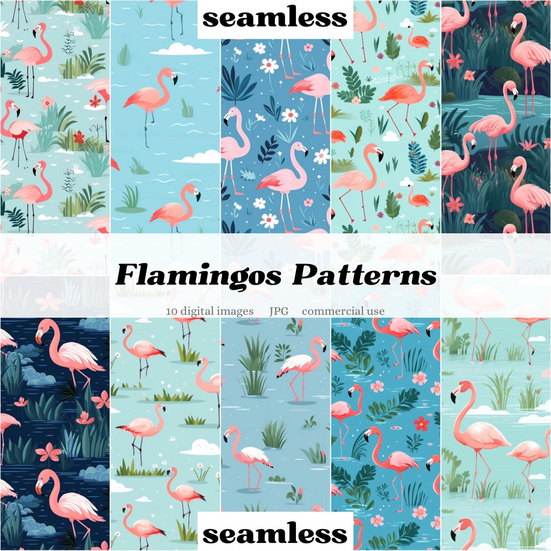 Flamingos Patterns Bundle Seamless Digital Print Clipart Overlay ...