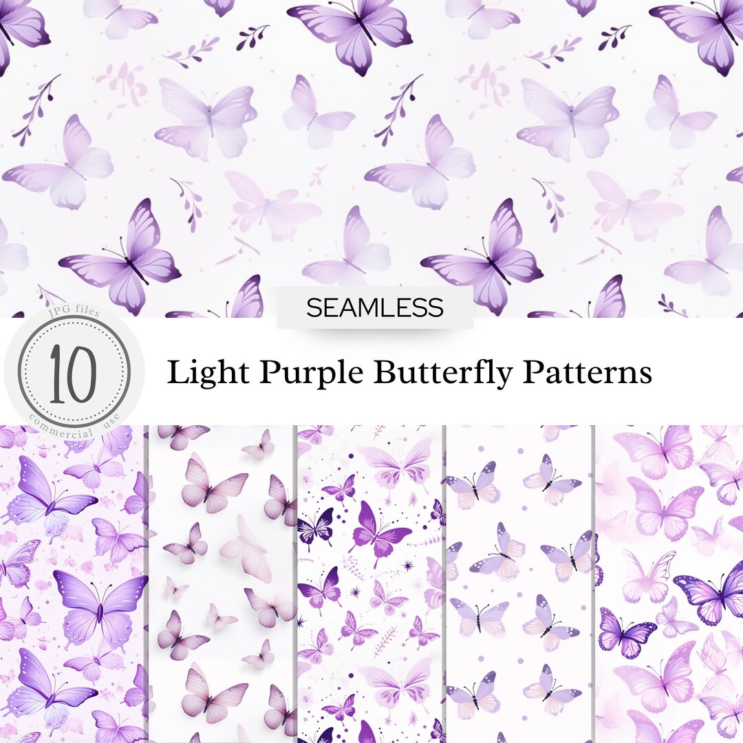 Purple Butterfly Seamless Patterns Light White Background Clipart ...