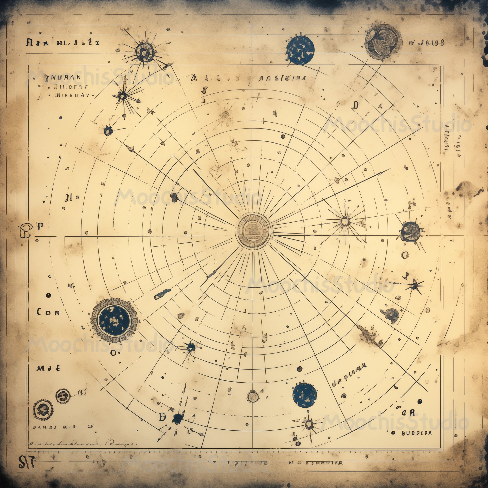 Light Blue Vintage Star Maps Digital Paper Antique Constellation ...