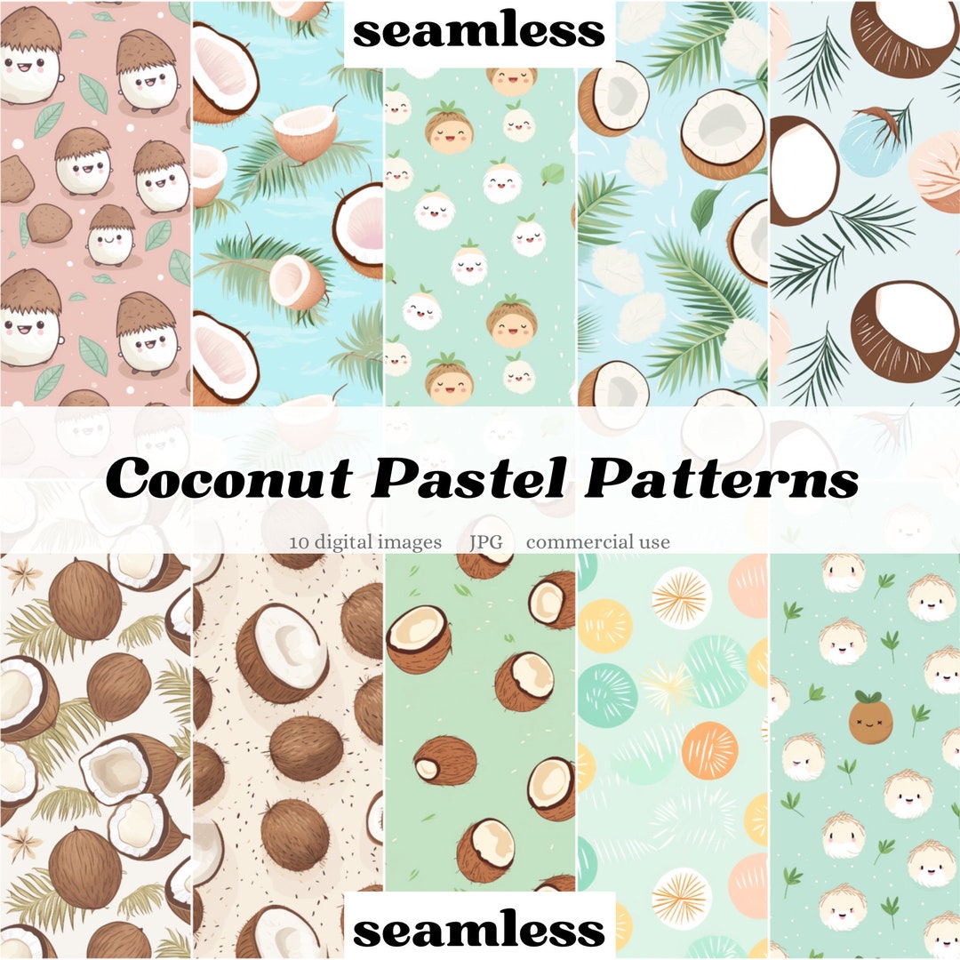 Coconut Patterns Mix Seamless Palm Tree Simple Pastel Gentle Cartoon ...