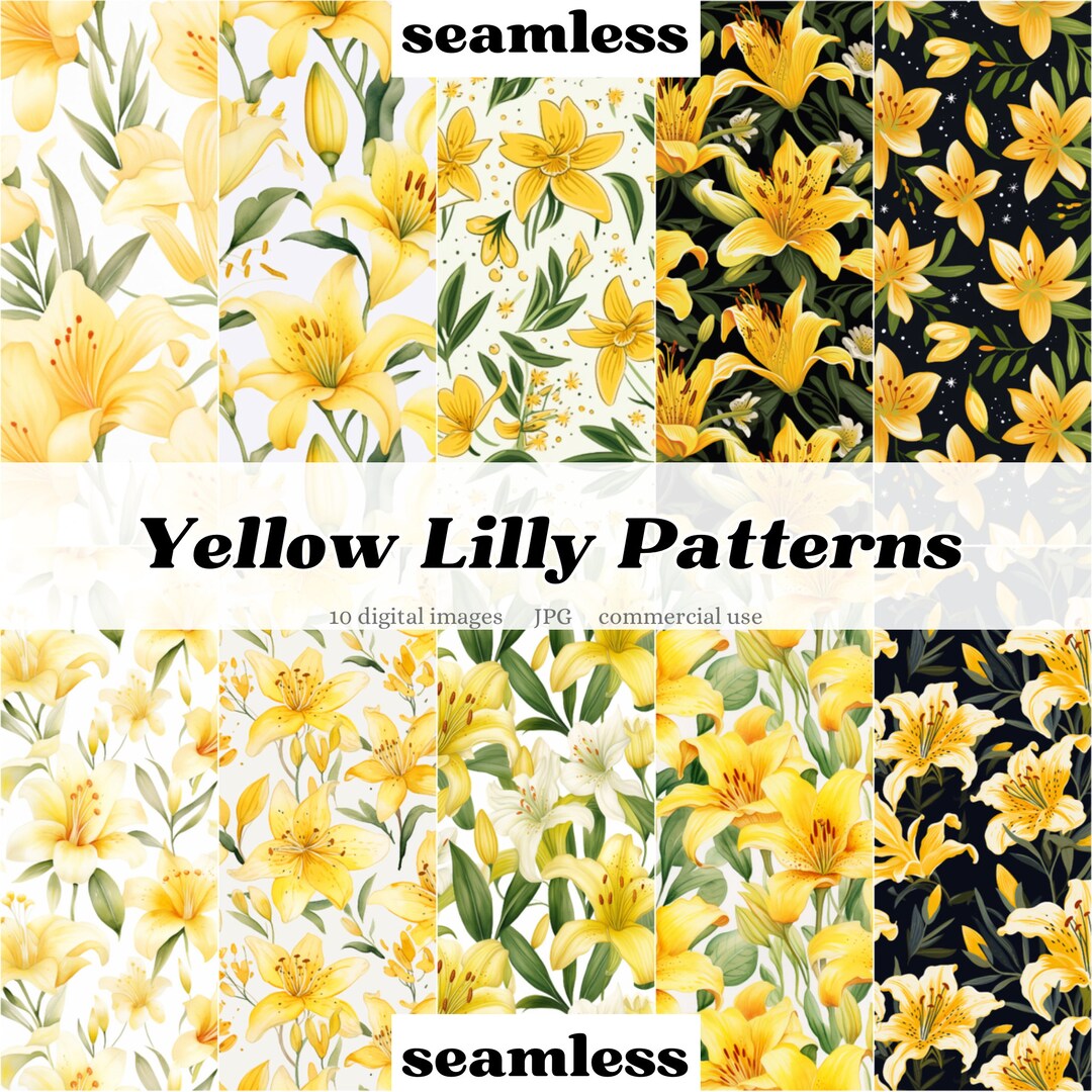 Yellow Lillies Seamless Patterns Tile Textures Digital Paper Overlay ...
