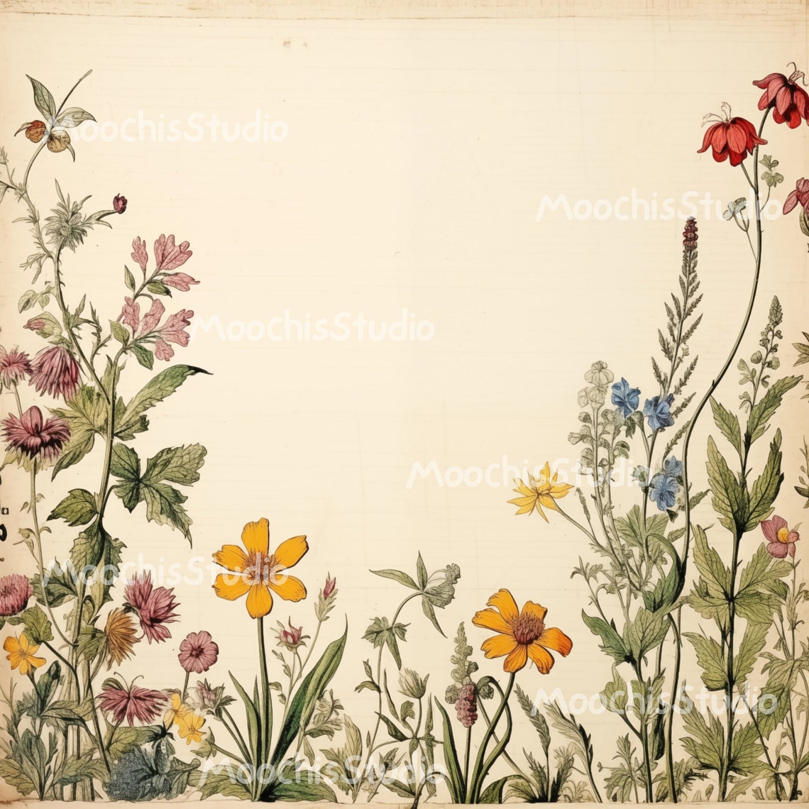 Wildflowers Old Vintage Paper Textures Digital Paper Overlay Background ...