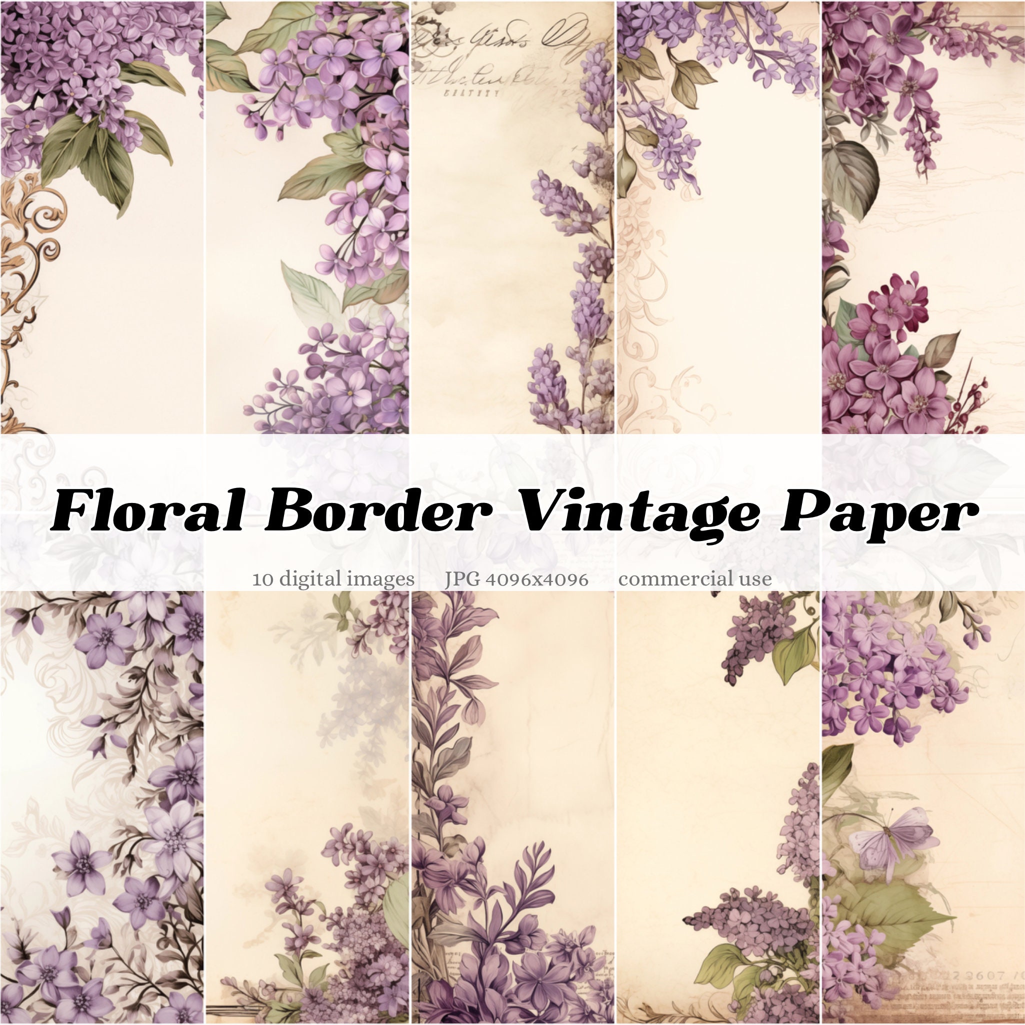 Lilac Purple Floral Borders Vintage Paper Old Digital Flowers Theme ...